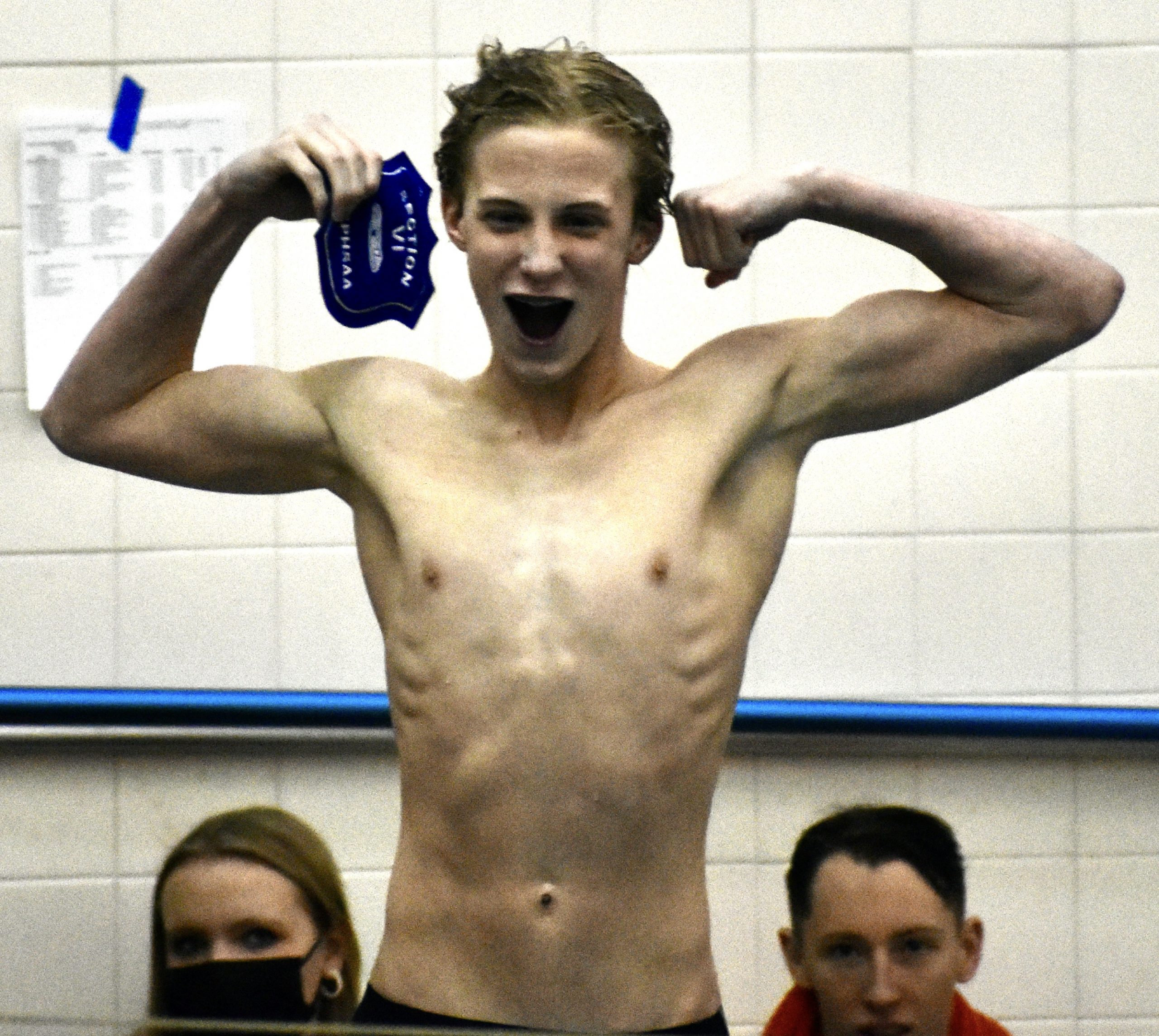 Miles Moore Flexes after 50 free | News, Sports, Jobs - Post Journal